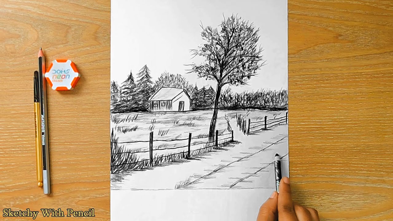Easy Village Secnery Beginner's / Easy Pencil Drawing / Work #42 - YouTube