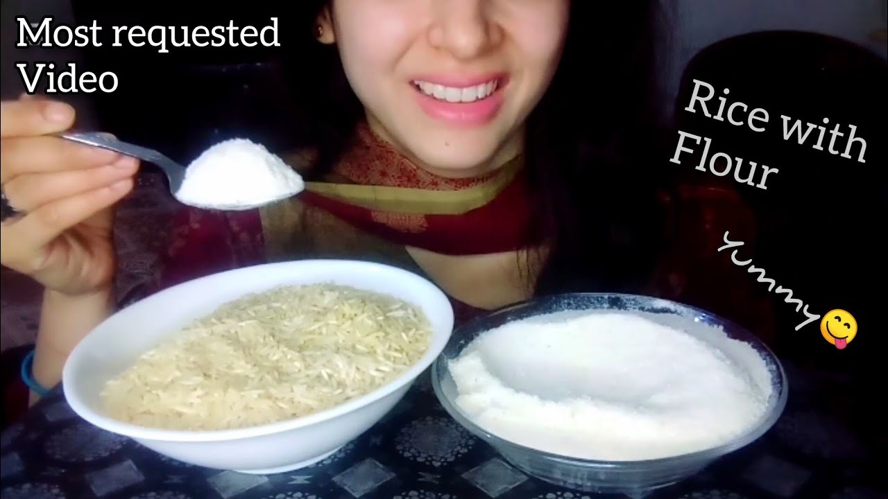 ASMR|| Raw rice eating|| Basmati rice eating with rice flour|| @v ...
