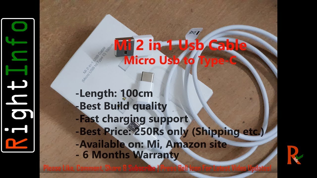 Mi 2-in-1 Usb Cable (Micro Usb to Type-C) - Unboxing - YouTube