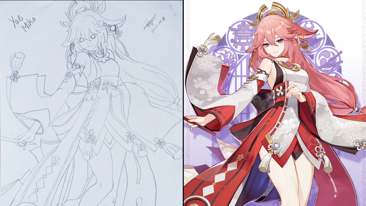 Drawing Yae Miko (Sketching) 🧡 #anime #yaemiko #genshinimpact # ...