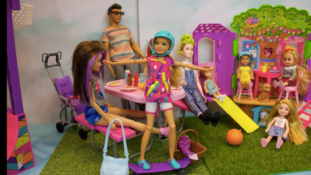Barbie Tree house play routine ️ team stacey, barbie rock climbing, zip ...