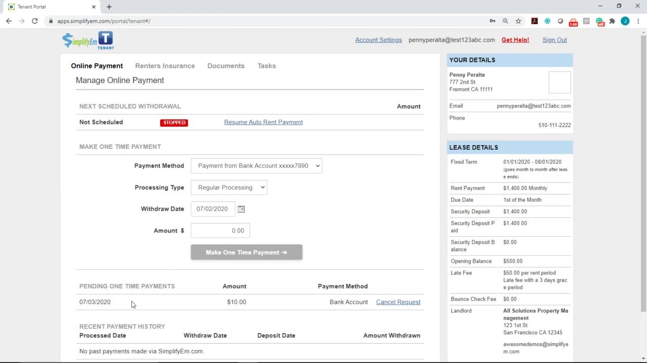 How Tenant Makes Manual Online Rent Payment with Bank Account - YouTube