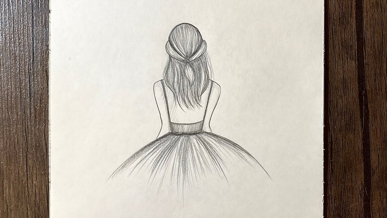 back side Girl drawing step by step | easy pencil drawing idea for ...