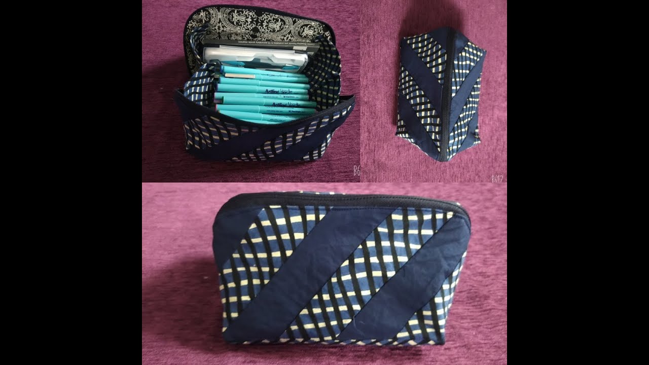 PATCHWORK ZIPPER BOX POUCH / HOW TO SEW OPEN TRAY POUCH FAST MAKING BAG ...