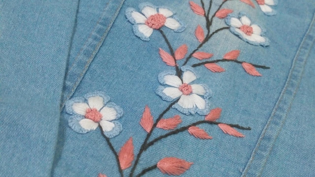 Hand Embroidery On Denim Jacket| Easy Embroidery Design for Beginners ...