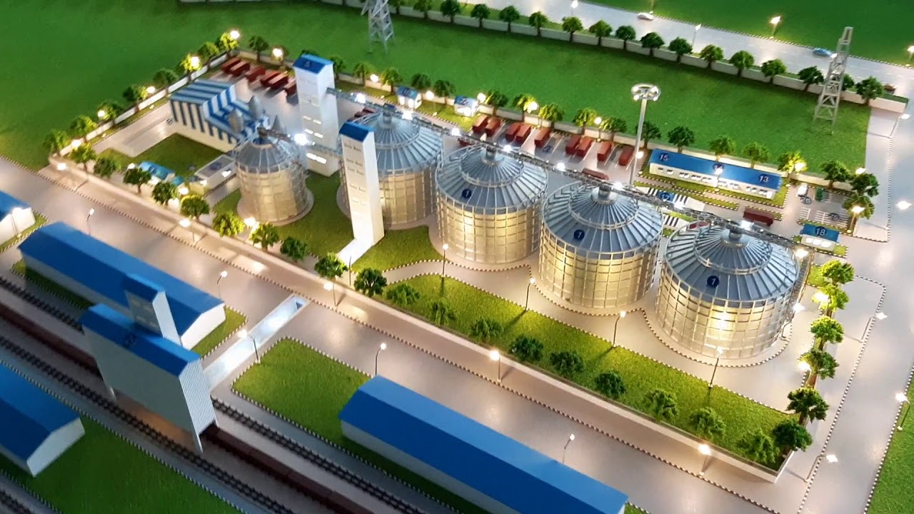 Industrial model of grain storage plant - YouTube