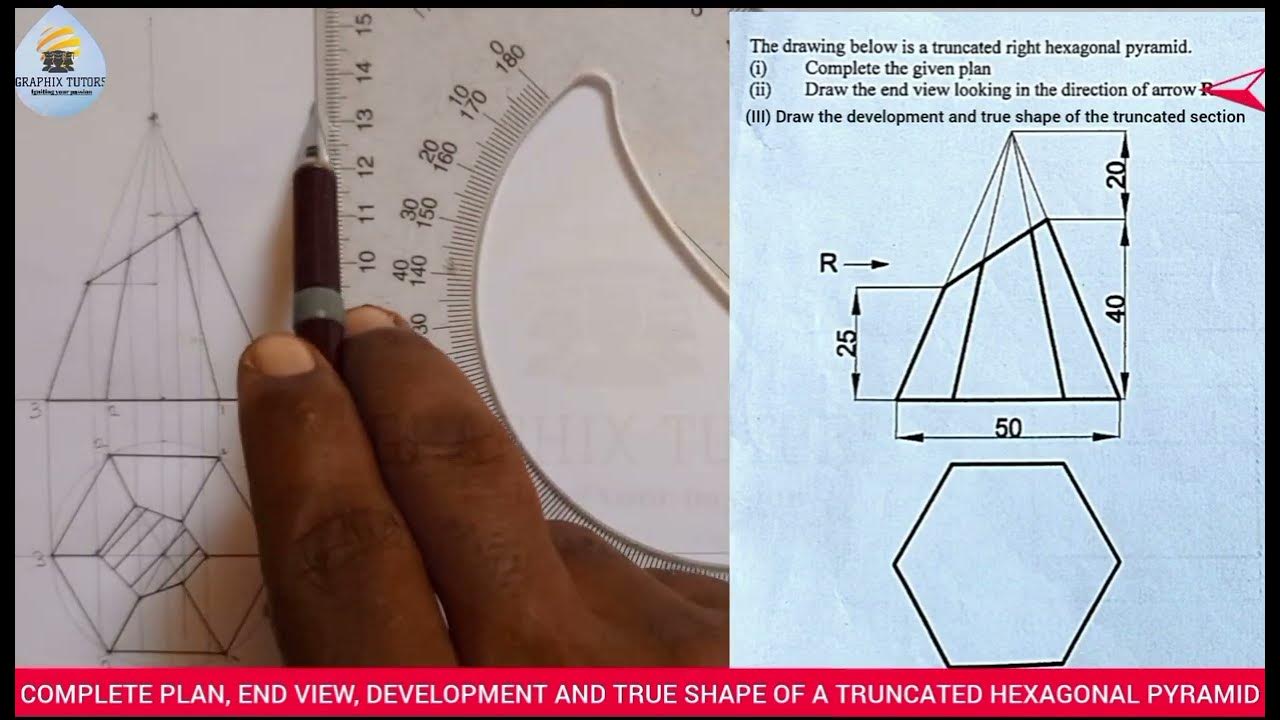 How to draw the Complete Plan, End view, Development and True Shape of Truncated Hexagonal ...
