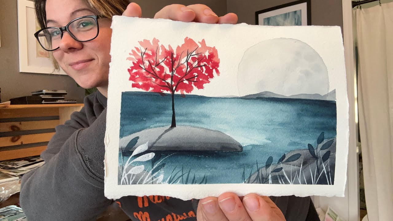 Watercolor Hearts on the Water Landscape (Whimsical and fun) - YouTube