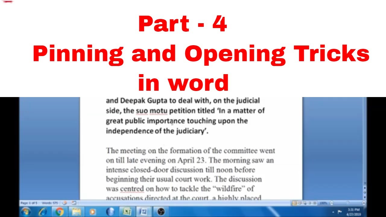 Part - 4 - Pinning and Opening Tricks in word | Ms word in tamil - YouTube