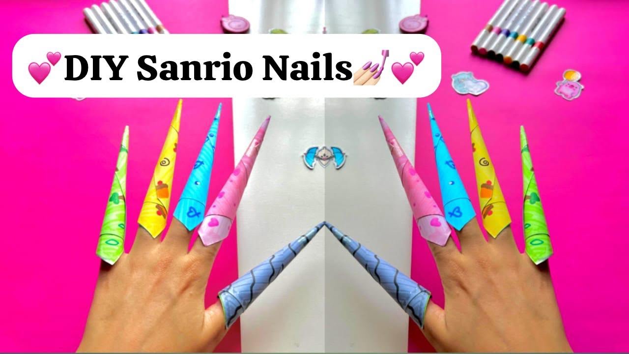 [paperdiy] Tutorial how to Sanrio paper nails💅🏻💜/ Easy DIY / SANRIO Paper nails tutorial - YouTube