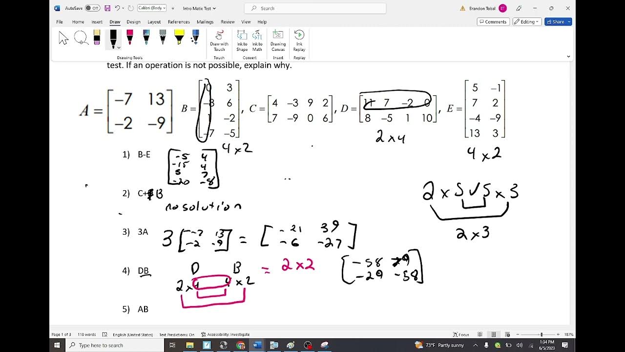 Matrix Alg 2 Final - YouTube