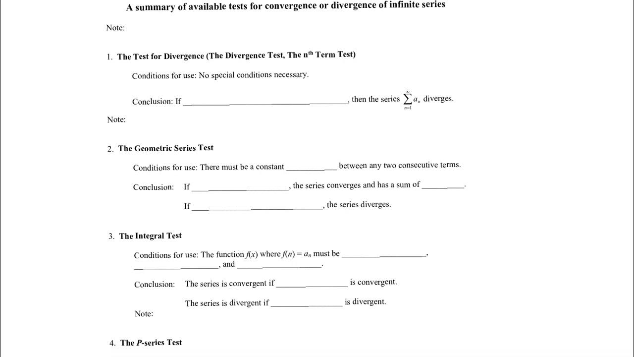Calculus II - A summary of series tests for convergence - YouTube