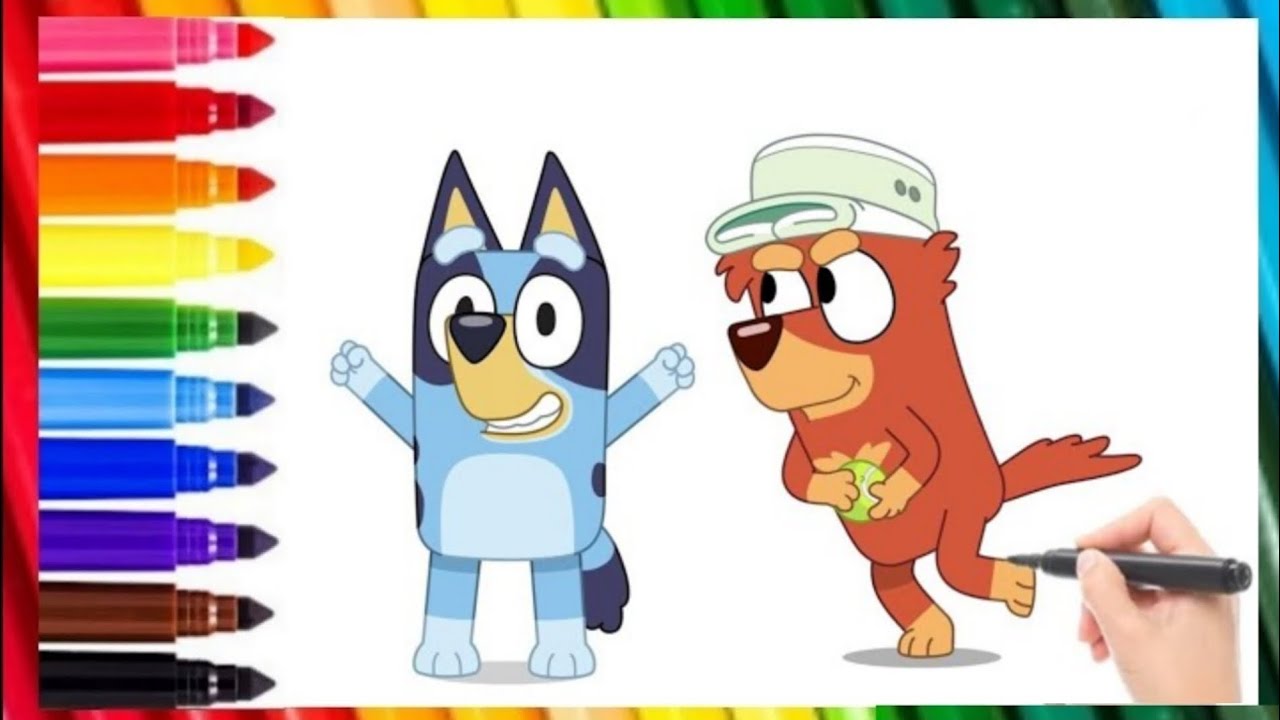 Drawing and colouring Bluey characters Bluey and Digger - YouTube