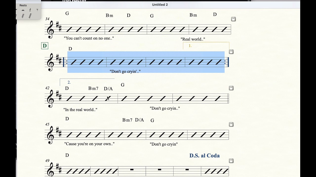 Make a lead sheet with a first and second ending - YouTube