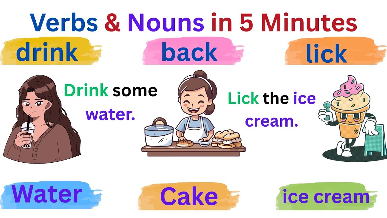 Learn Verbs & Nouns with Short Daily Examples 📘 | 100 Easy English ...