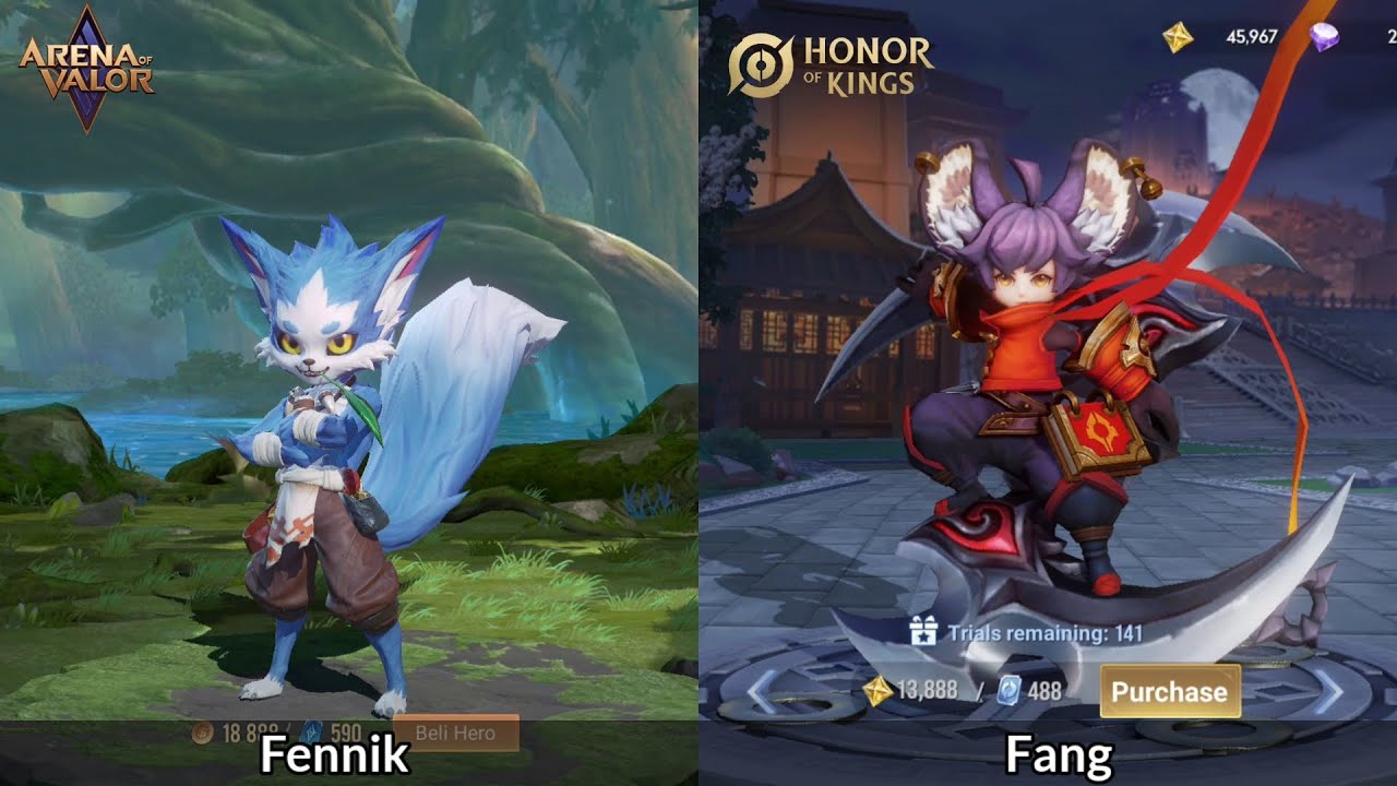 Hero Comparison Fennik and Fang - Arena of valor vs Honor of king - YouTube