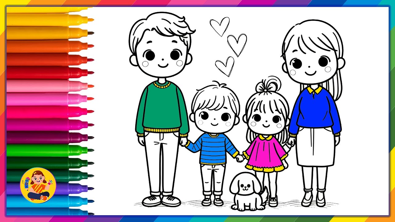 Drawing And Coloring A Family Of 4 👩👨👧👦🌈 Drawing For Kids - YouTube