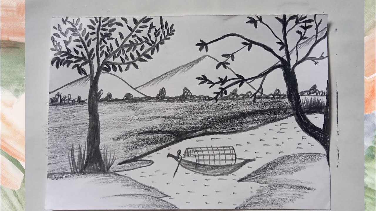 Landscape drawing with pencil// How to draw landscape// Beautiful ...