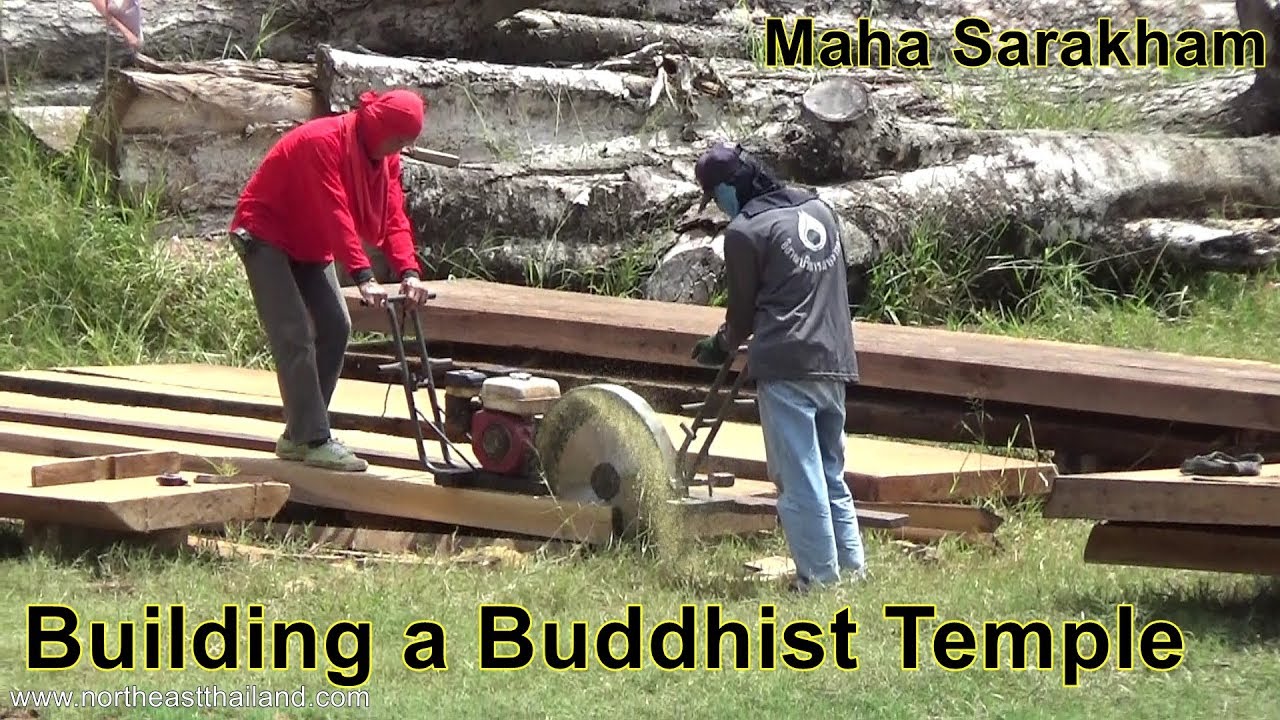 Giant Handmade tools used to build a beautiful wooden Buddhist Temple ...