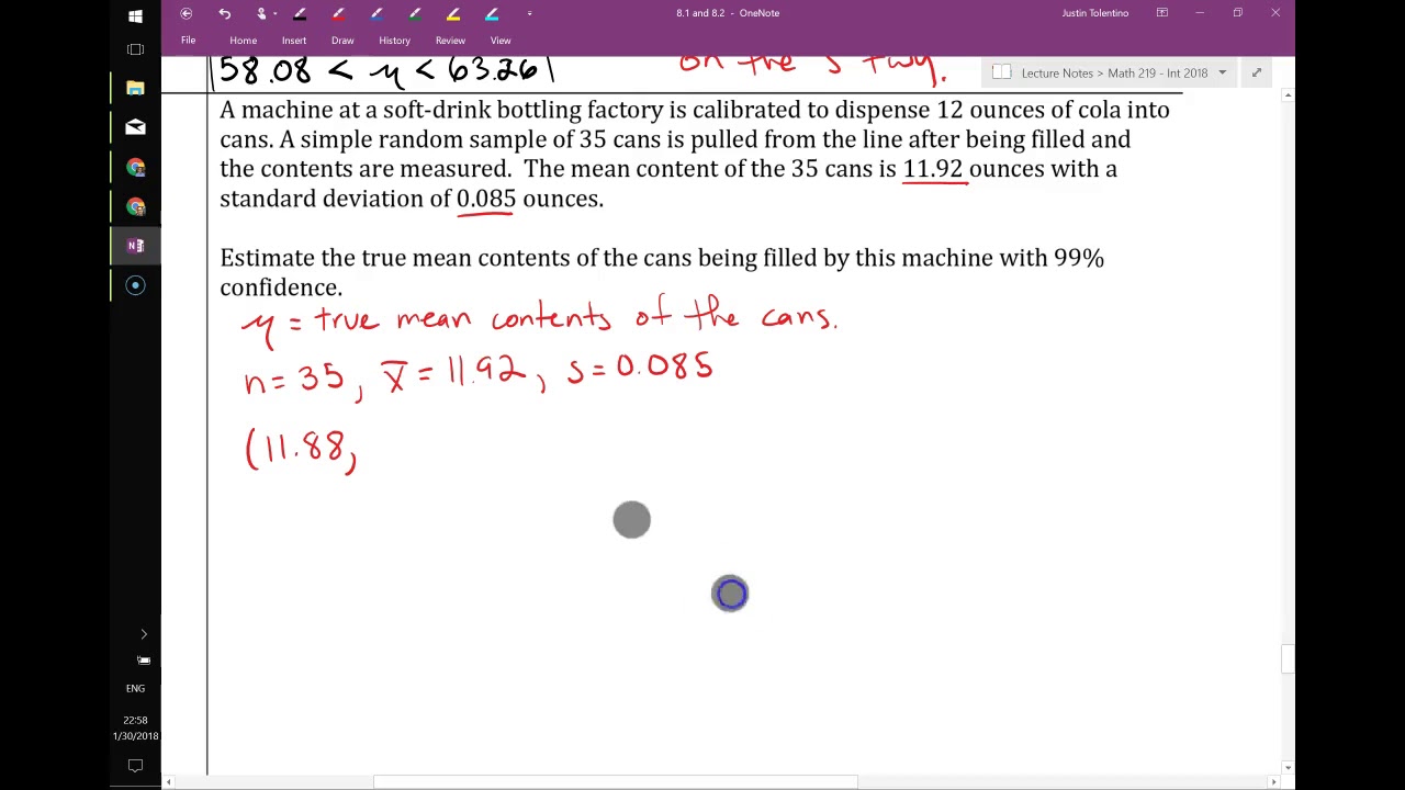 1-sample t-interval example - YouTube
