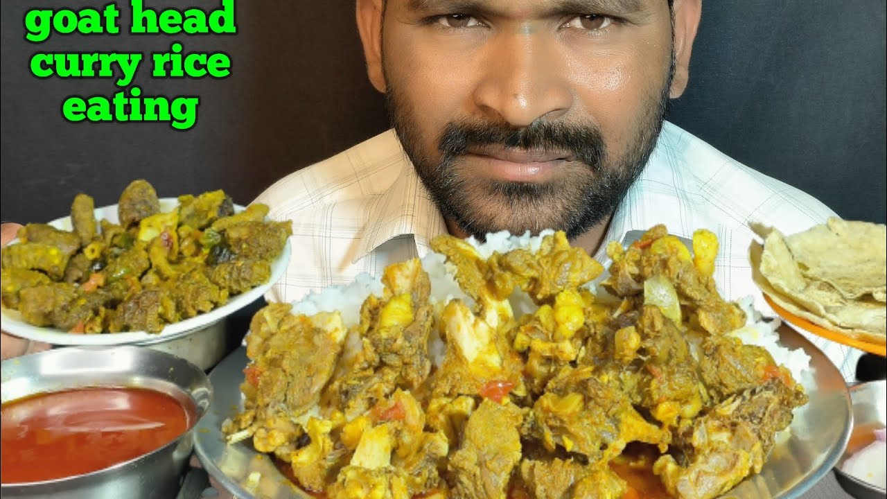 Asmr eating boti fry goat head curry rice challeng, asmr మేక తలకాయ కూర ...