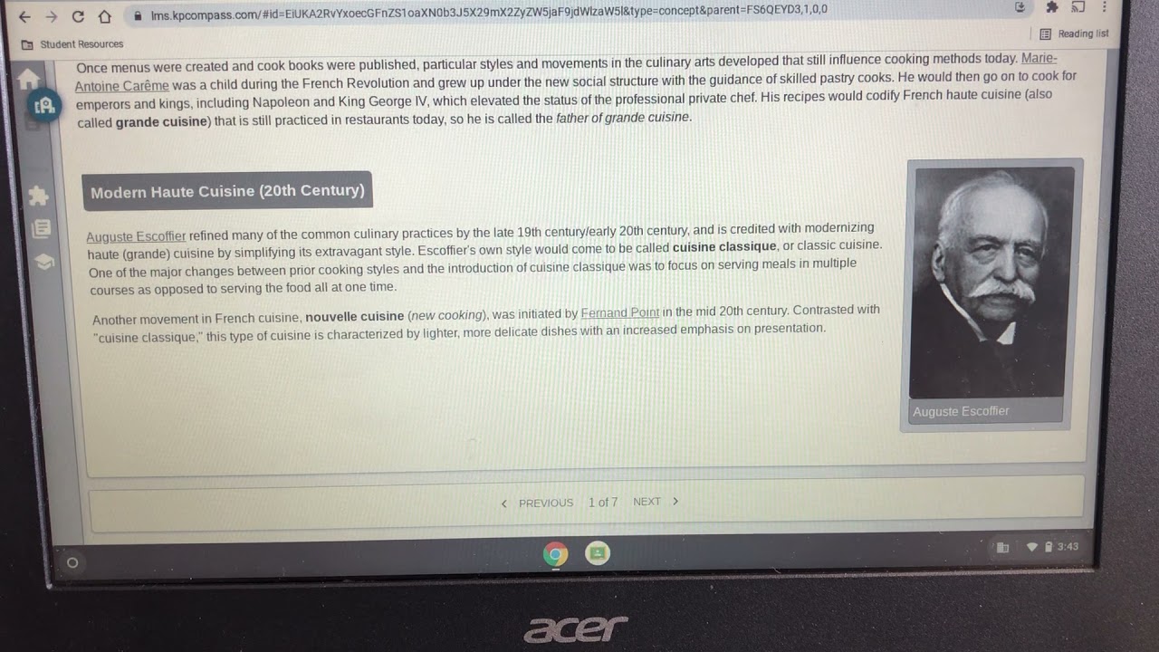 KP compass: Introduction to Culinary Arts / Culinary History 1.1.1-1.1. ...