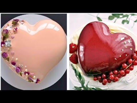 Mirror glaze Heart cakes/Heart shape mirror glaze cake ideas - YouTube