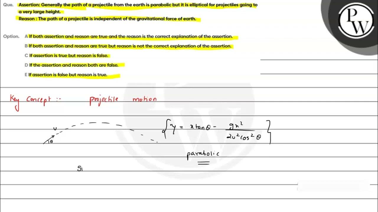Assertion: Generally the path of a projectile from the earth is parabolic but it is elliptical ...