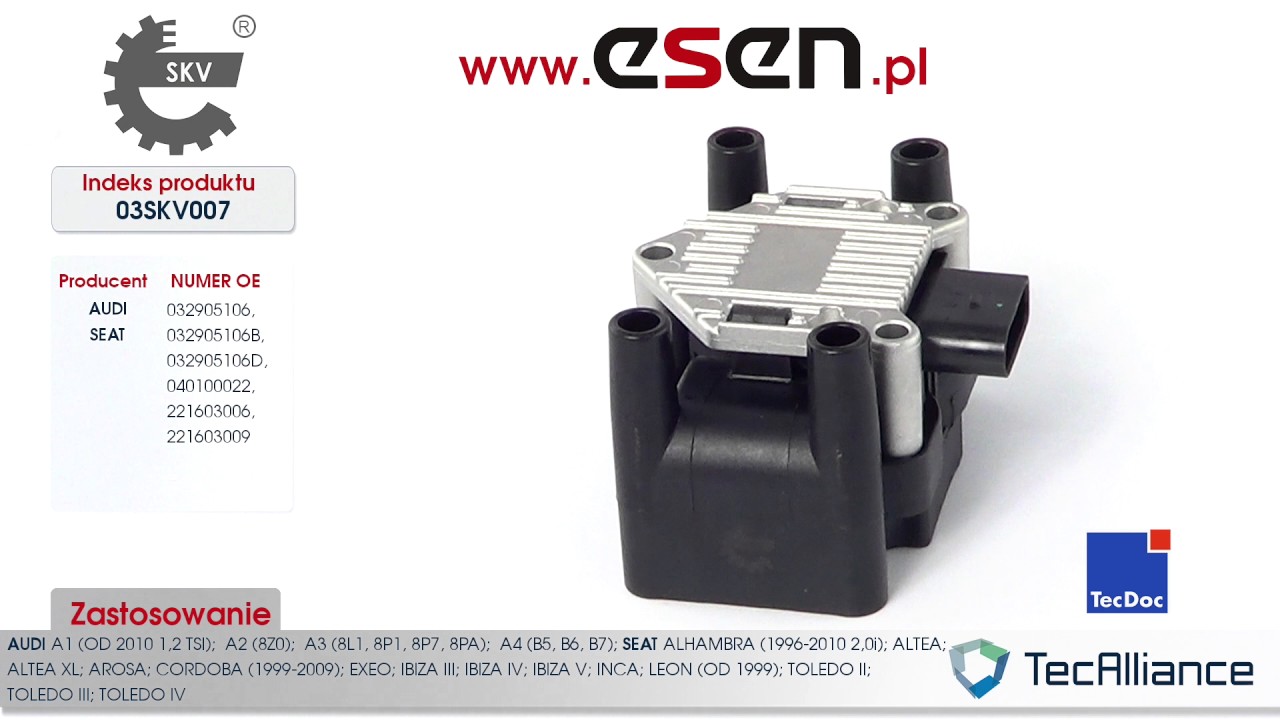Cewka zapłonowa Audi A2 Audi A3 Audi A4 Seat Ibiza Seat Toledo Seat ...
