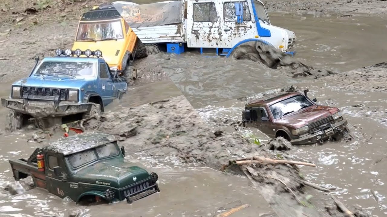Extremely extreme mud race! Rc cars Mercedes Unimog. Jeep Cherokee ...