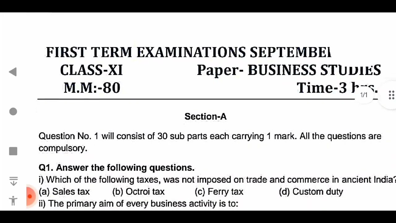 Class 11th Buisness Study Paper | PSEB STUDY - YouTube