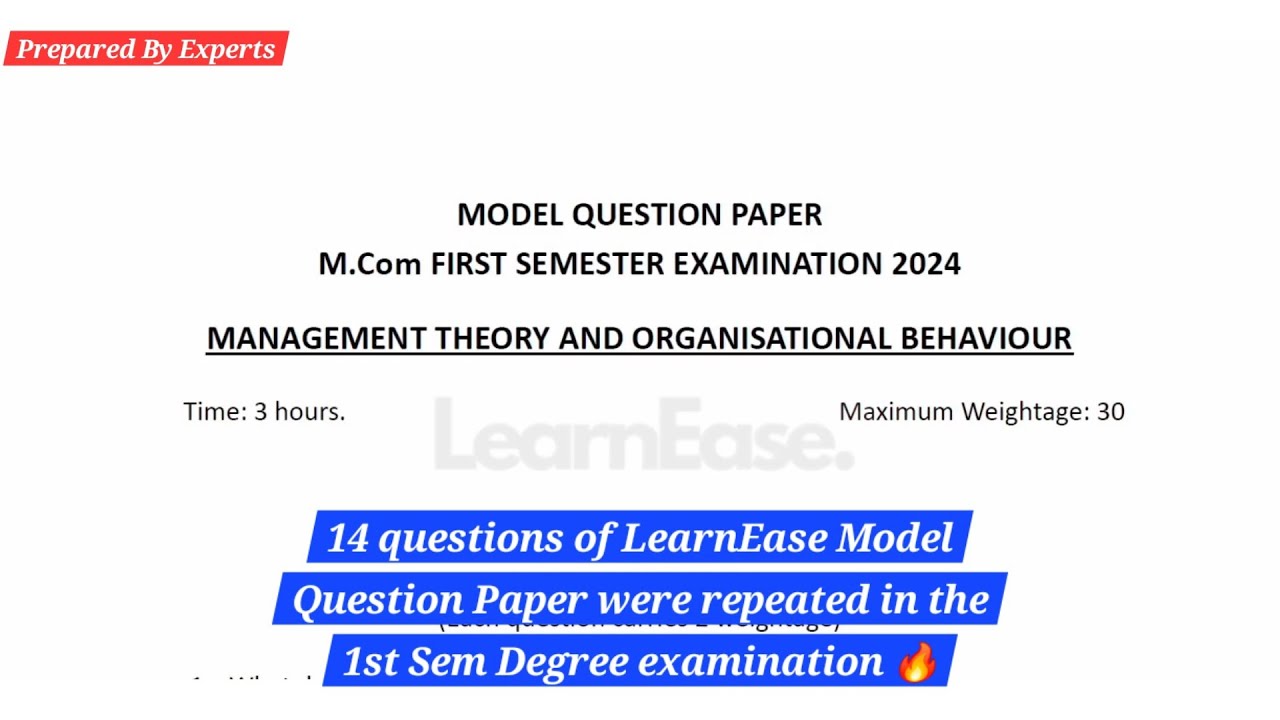 Management Theory and Organisational Behaviour (OB) Model Question ...