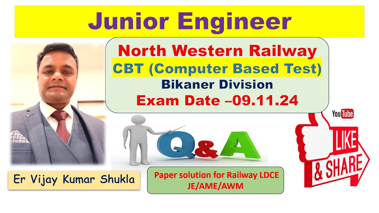 Junior Engineer JE CBT Paper Solution 09.11.24 Bikaner Division -North Western Railway - YouTube