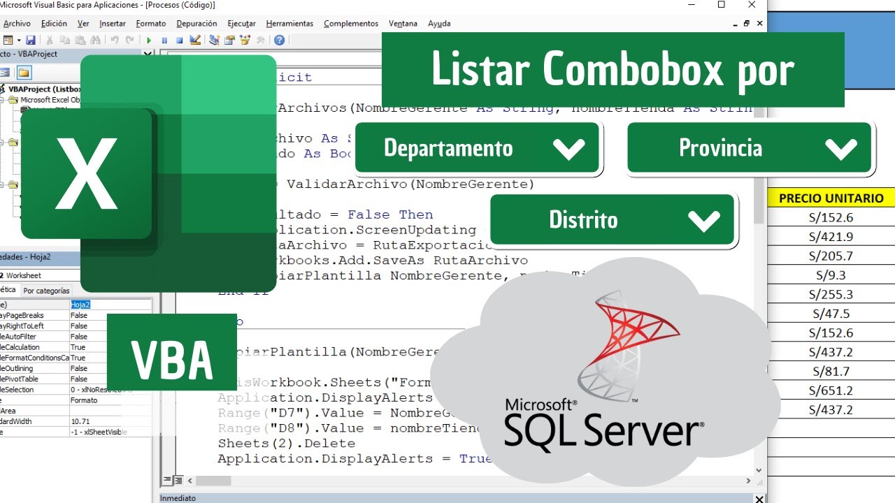 Macro para Listar Combobox (Departamento - Provincia - Distrito) con SQL Server - YouTube