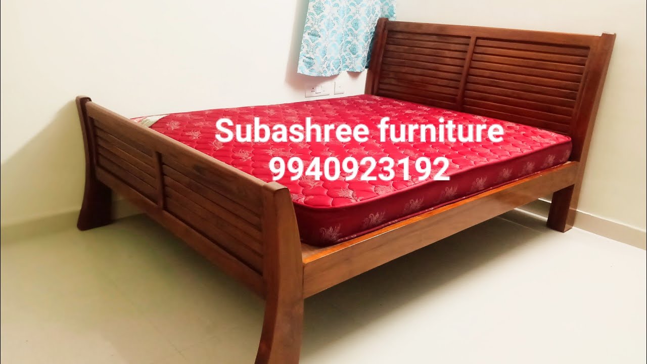 Teak wood cot with bend design in headboard - YouTube