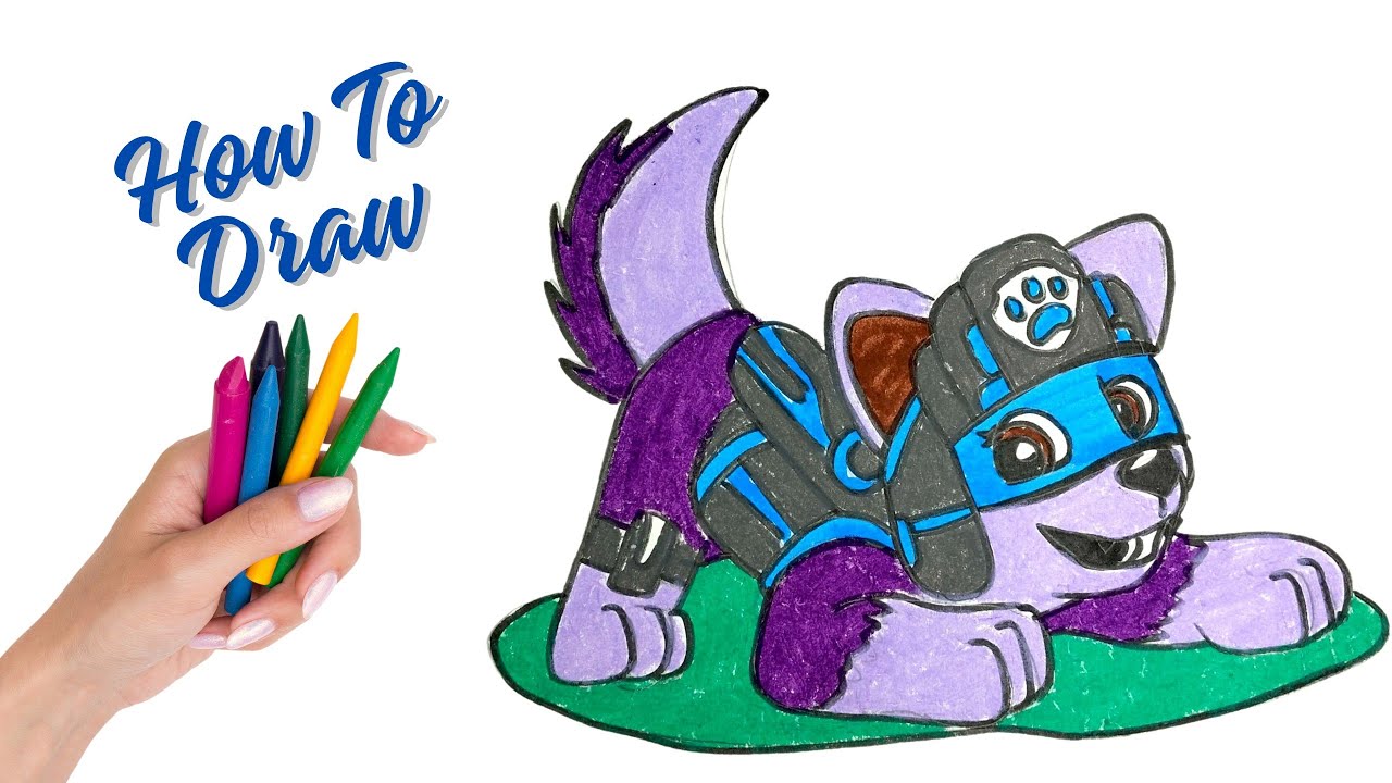 How to draw Everest - Paw Patrol Mighty Movie || Easy drawing for kids ...