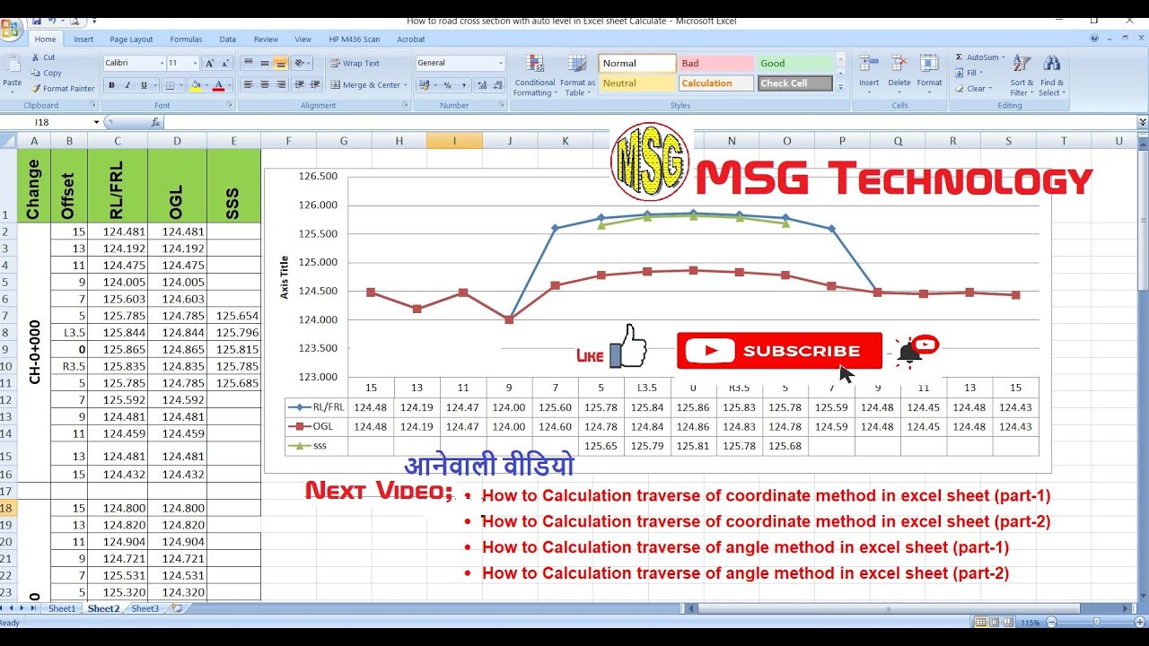How to draw the Cross Section of the Road in Excel sheet - YouTube