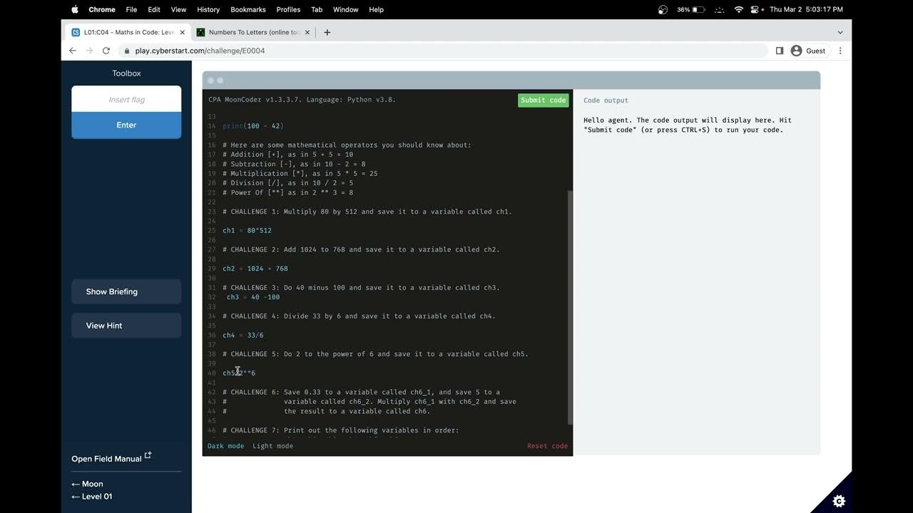 CyberStart Moon Base Level 1 C04 | Maths in Code - YouTube