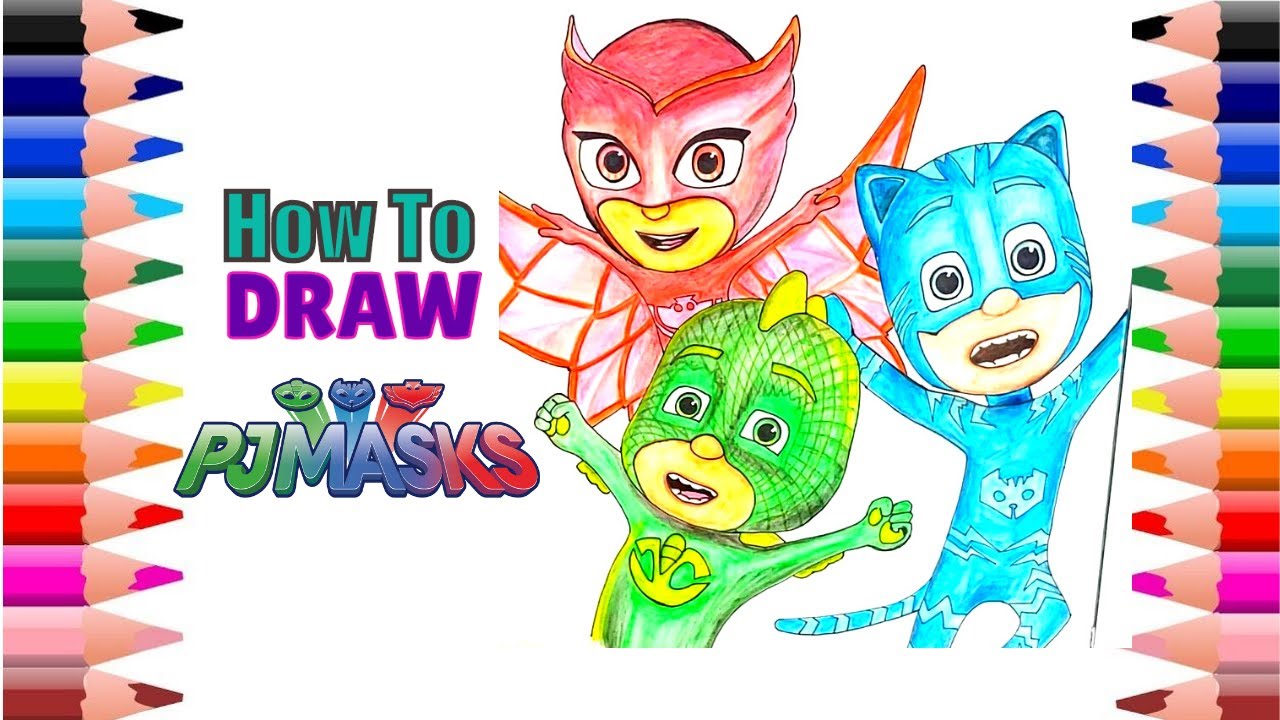 How to Draw PJ Masks Characters Easy - Gekko, Owlette, Catboy - YouTube