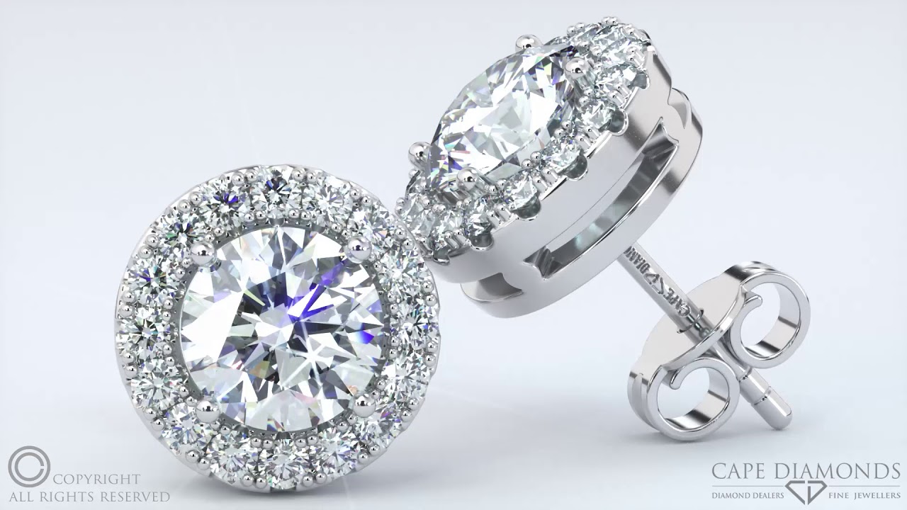 Platinum White Gold Diamond Halo Stud Earrings Cape Diamonds Cape Town ...