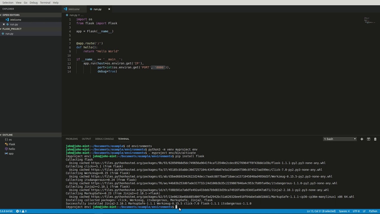 Virtual Environment with Python3 to run Flask app - YouTube