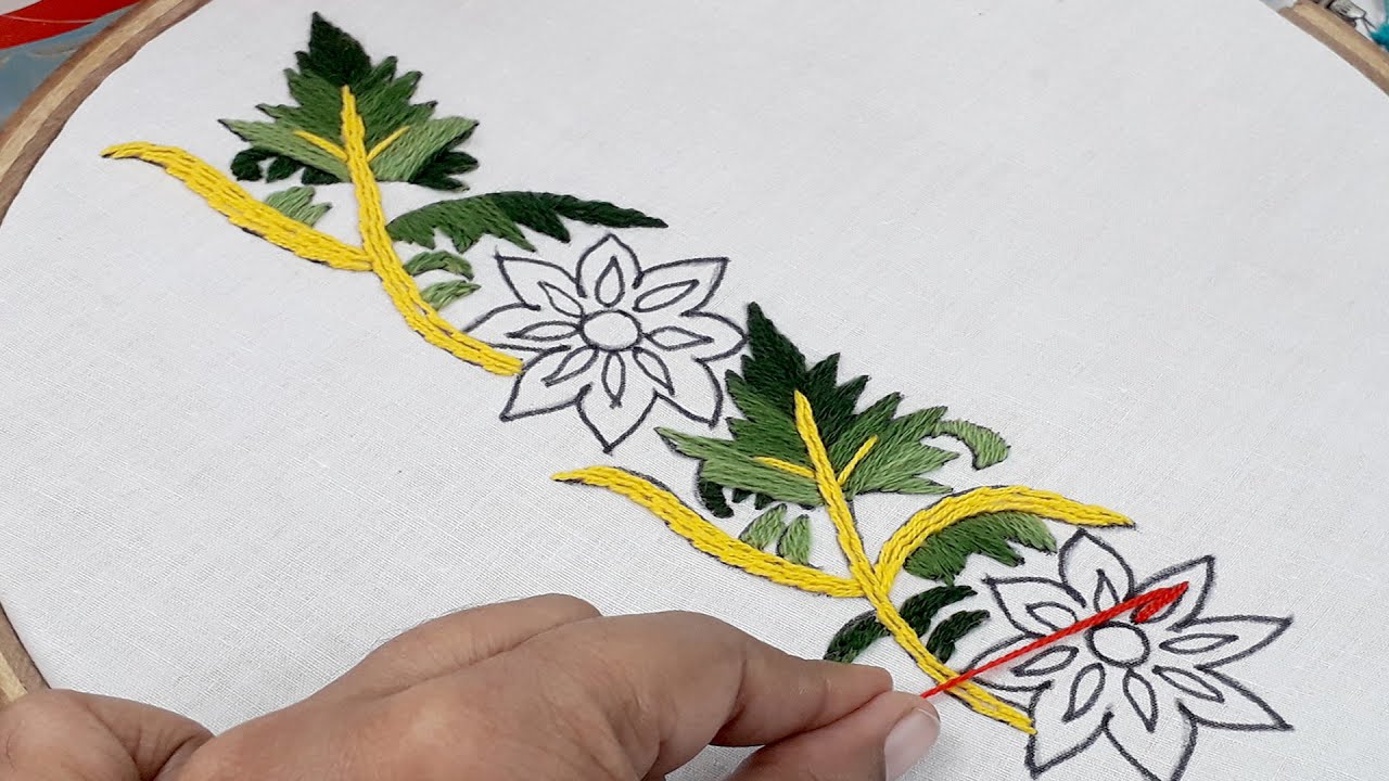 Hand embroidery border design satin stitch for sari/dress/kurti#Latest ...