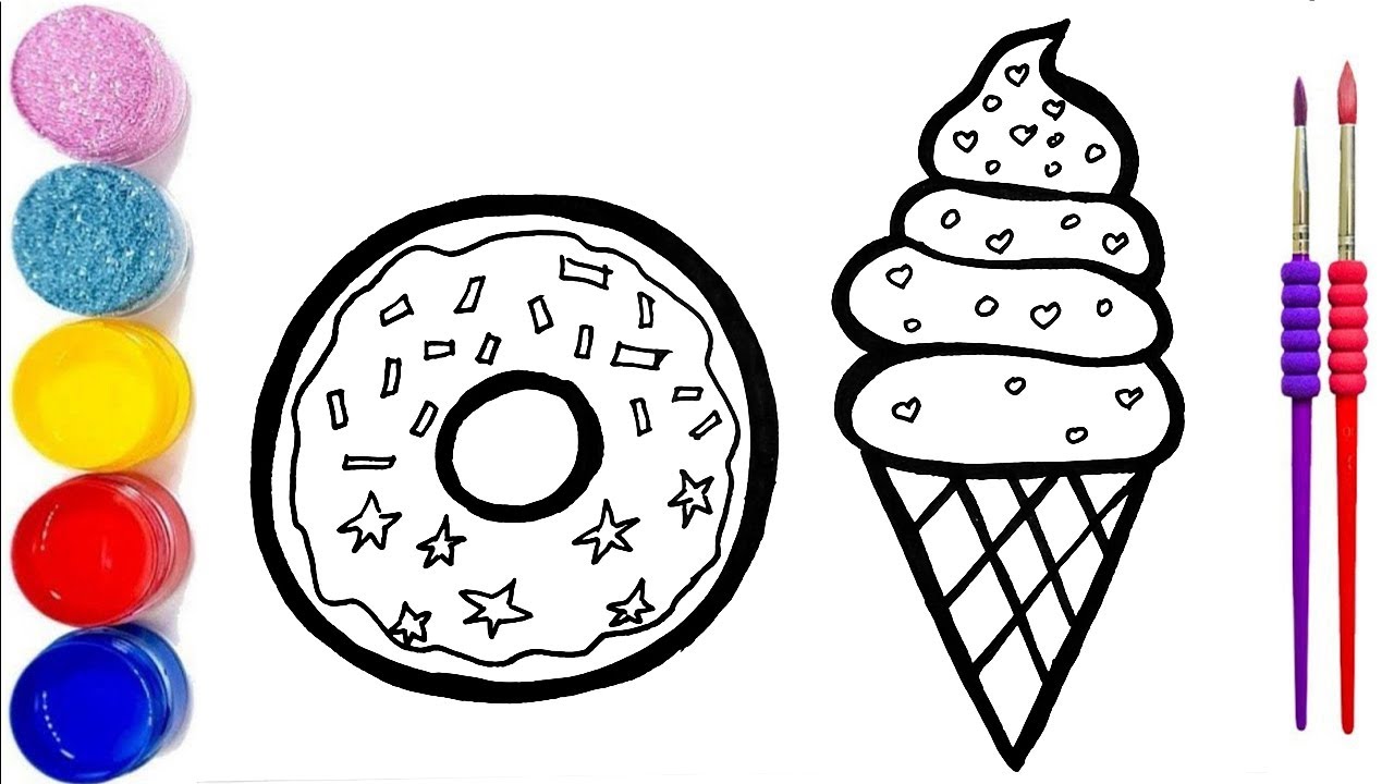 Ice Cream and Donut Drawing, Painting & Coloring For Kids and Toddlers ...