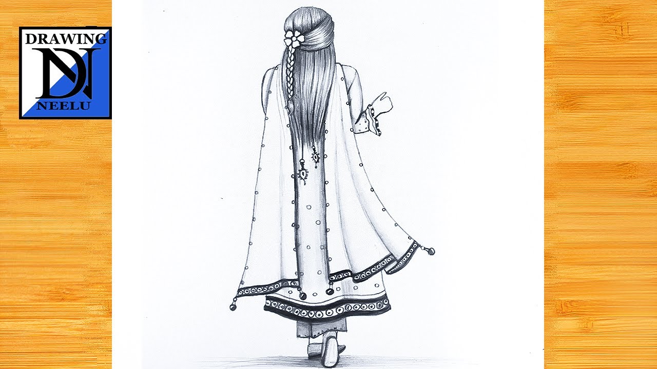 How to draw traditional girl backside || Pencil sketch for beginners ...