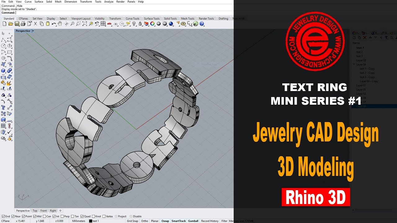 Text Ring Mini Series #1 Jewelry CAD Design Tutorial in Rhino 6 - YouTube