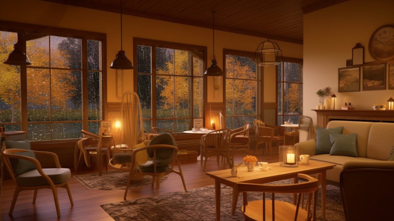 Rain On Coffee Shop | Heavy Rain & Thunder with Cozy Space to Help ...