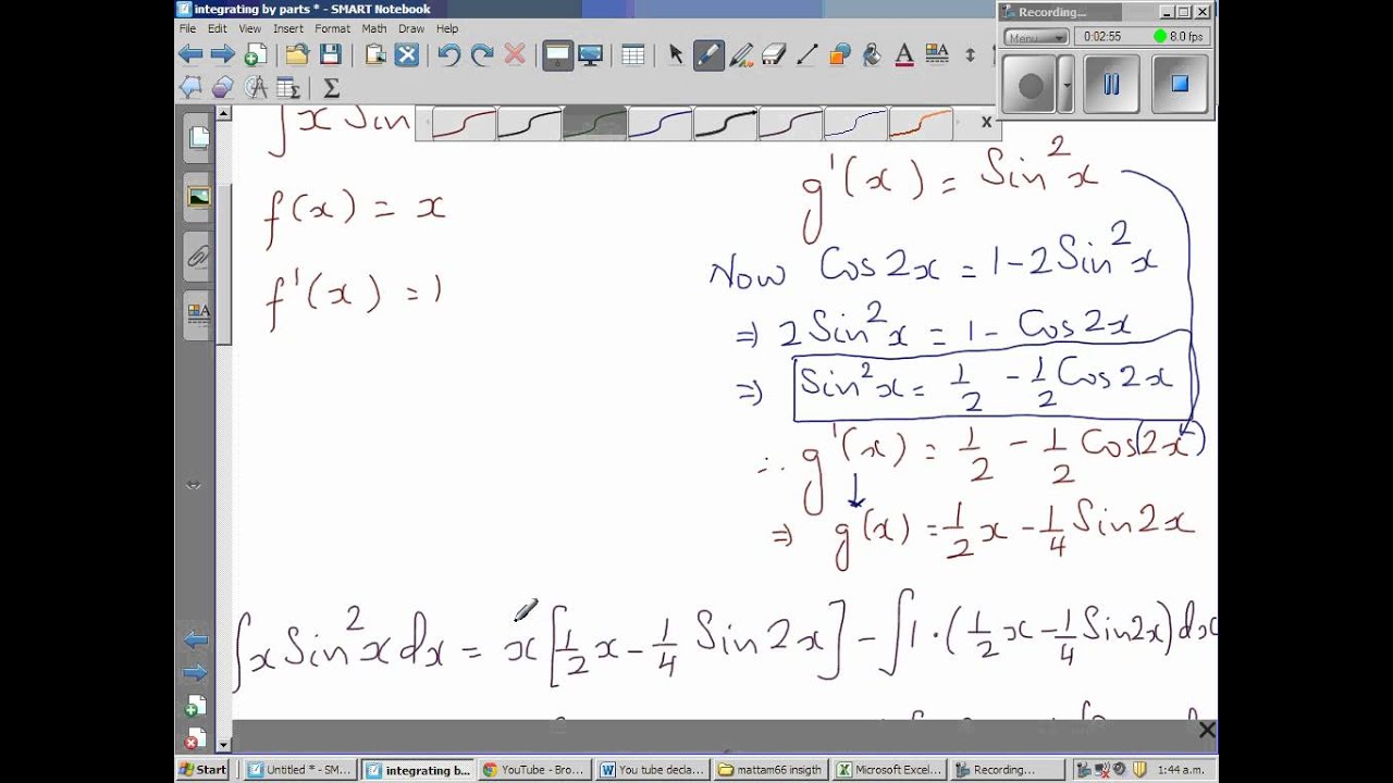 Integration of parts of (x Sin^2(x))dx - YouTube