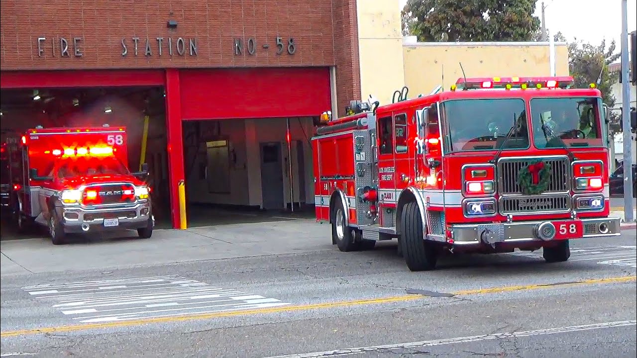 LAFD Engine 58 (reserve) & Rescue 58 Responding - YouTube
