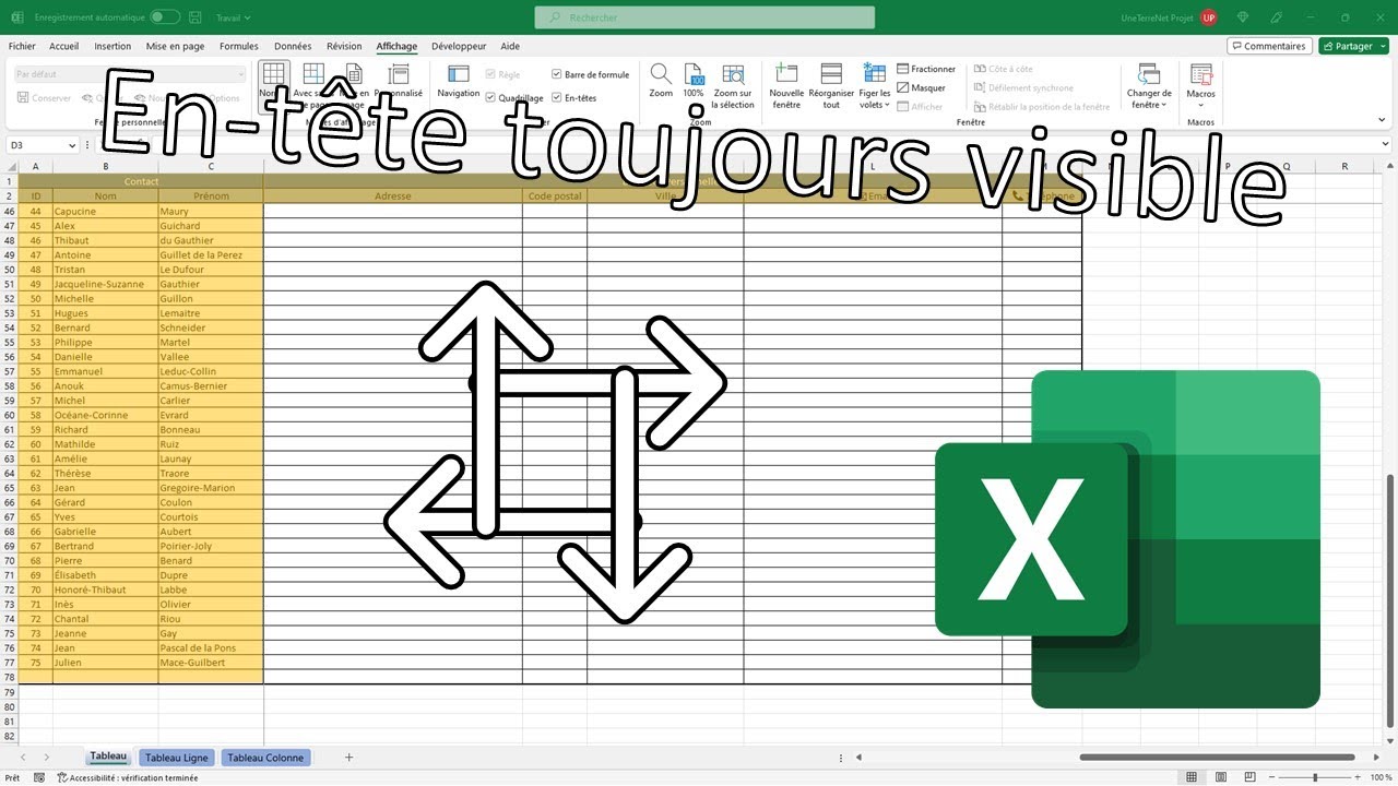 Figer les volets (lignes et colonnes) dans Excel - YouTube
