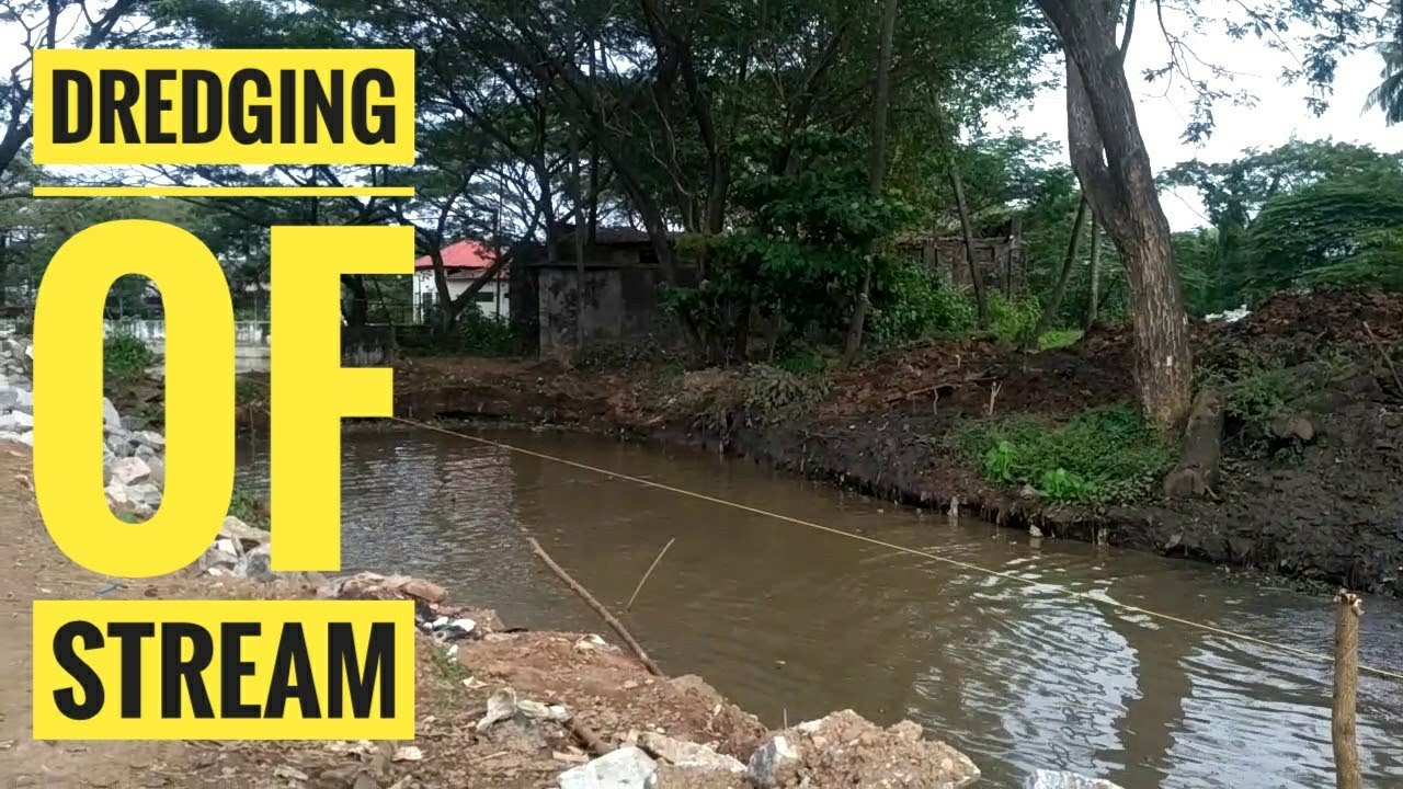 Dredging of stream and river procedure /Removal soil waste and plastic ...